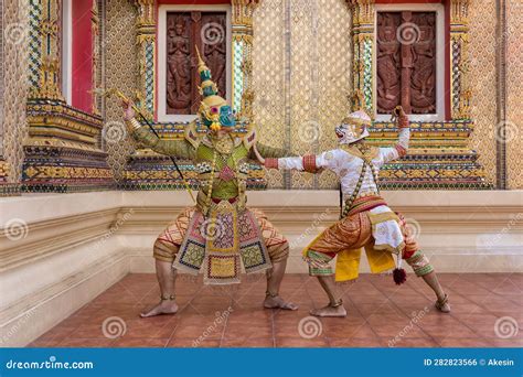A Gripping Khon Drama Scene From The Ramayana Featuring An Intense