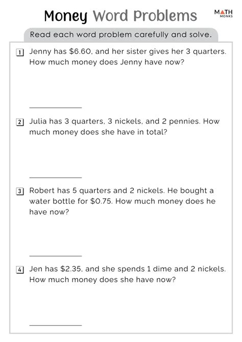 Nd Grade Money Worksheets Math Monks