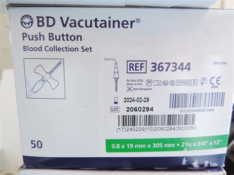 New BD 367344 Vacutainer Push Button Blood Collection Set with 21G x ¾
