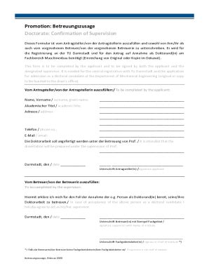 Fillable Online Betreuungszusage Doctorate Confirmation Of Supervision