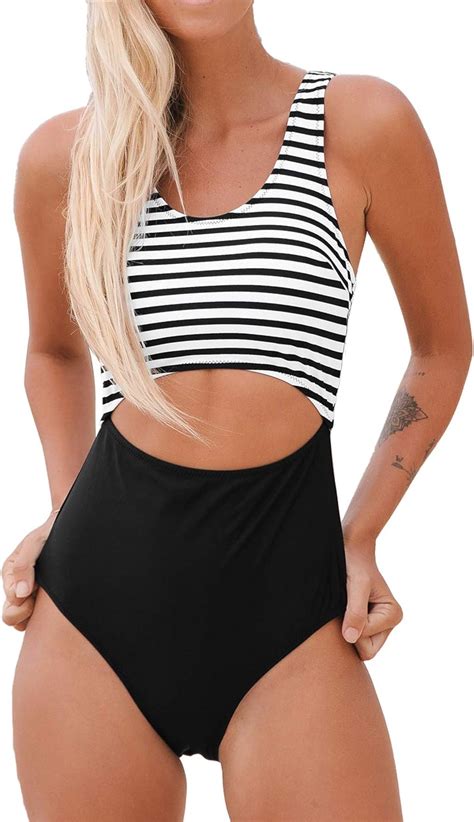 CUPSHE Womens One Piece Swimsuit Stripe Cutout Bathing Suit At Amazon