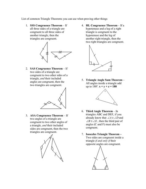 list of common triangle theorems you can use when proving other