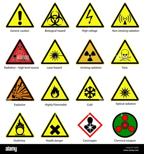 Set Of Hazard Symbols Warning Signs Stock Vector Image Art Alamy