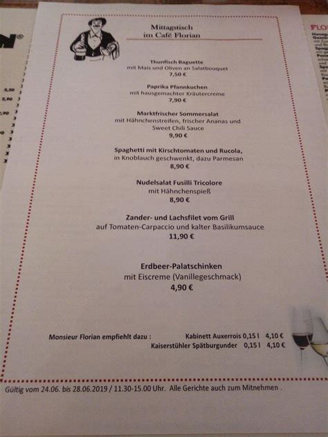 Speisekarte Von Caf Florian Cafe D Sseldorf