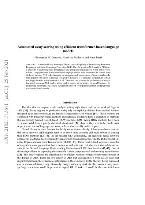 pdf automated essay scoring using efficient transformer based language models