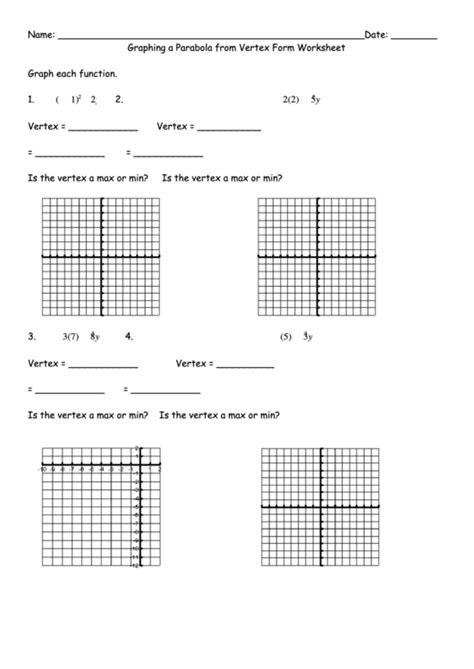 Graphing A Parabola From Vertex Form Worksheet Template Printable Pdf