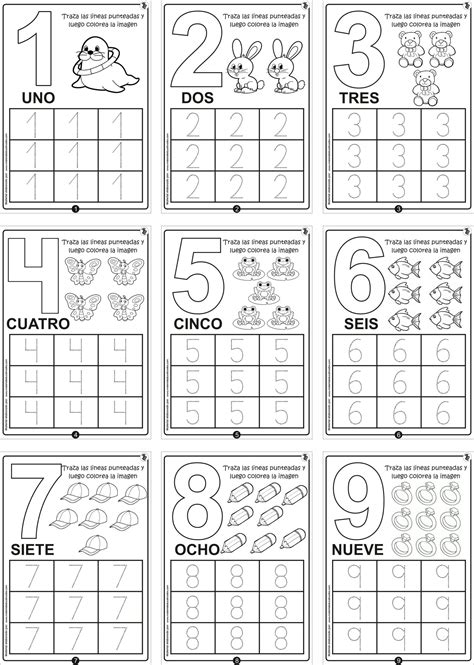 Descubro los primeros números trazo las lineas punteadas y coloreo