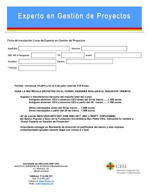 Fillable Online Isepceu Ficha De Inscripcin Curso De Experto En Gestin