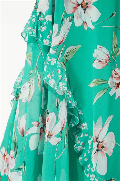 Floral Print Frill Maxi Dress In Green Roman Originals UK