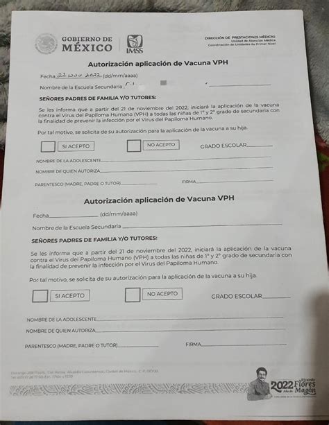 Vacuna del VPH formato de autorización qué previene