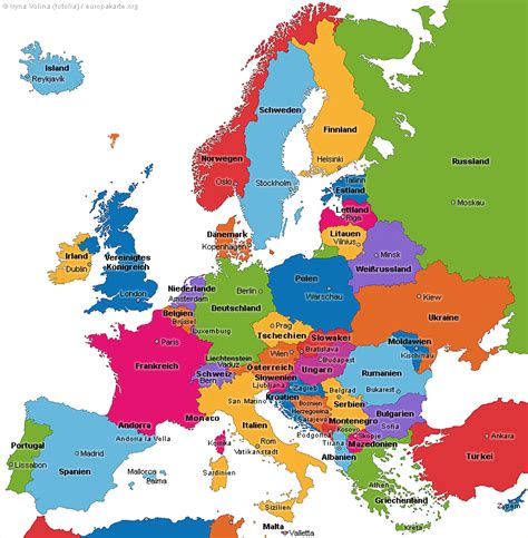 Europakarte L Nder In Europa Liste Der L Nder Europas