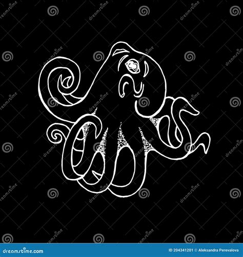 Octopus Chalk Silhoutte With Sun Rays On Blackboard Good For Seafood