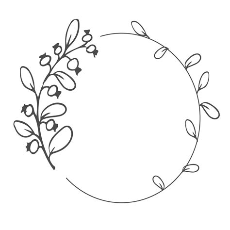 Floral Bohemian Elegant Aesthetic Circle Frame With Leaves In Doodle