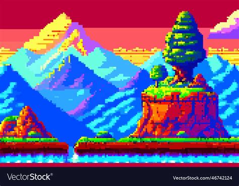 Landscape 8bit Pixel Art Summer Natural Royalty Free Vector