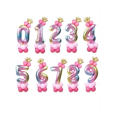 Kit 14 peças de balões infantil princesa menina número coroa rainha