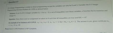 solved d question 17 0 1 integer programming is similar to