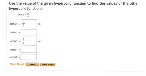 solved use the value of the given hyperbolic function to