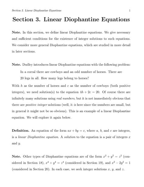 dudley section 3 number theory section 3 linear diophantine equations note in this section