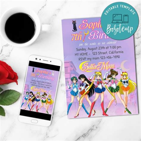 Sailor Moon Invitation Customizable Template DIY Bobotemp