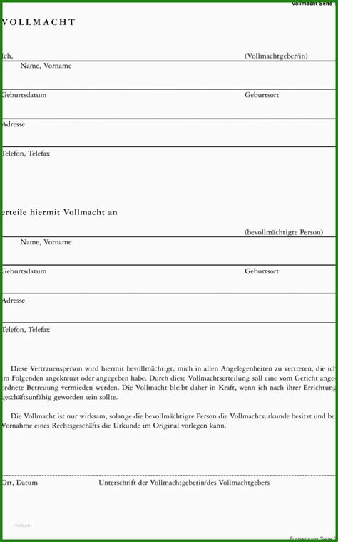 Vollmacht Muster Zum Ausdrucken