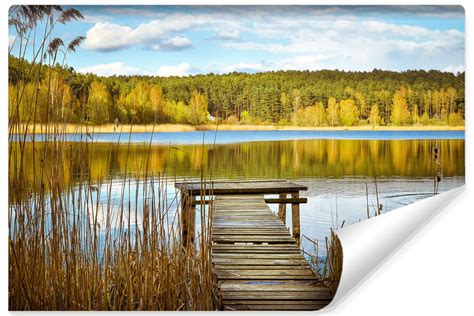 Fototapeta Do Salonu Jezioro Pomost Pejzaż Natura Mazury Las 400Cm X