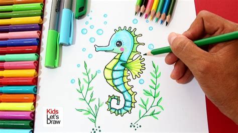 Cómo dibujar un CABALLITO DE MAR de manera fácil How to draw a