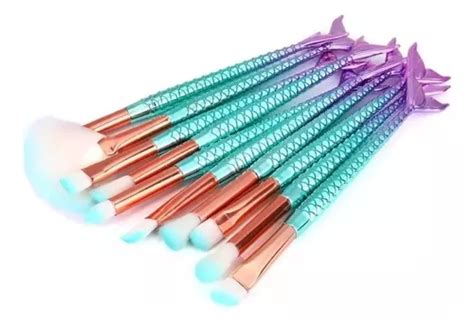 Kit De Brochas De Maquillaje Con Forma De Cola De Sirena Con 10 Piezas