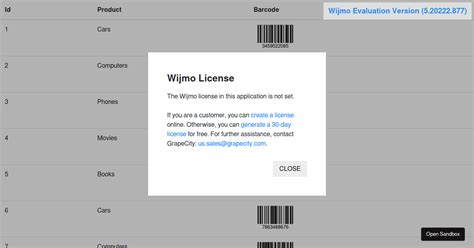b table wijmo barcode sample vue codesandbox