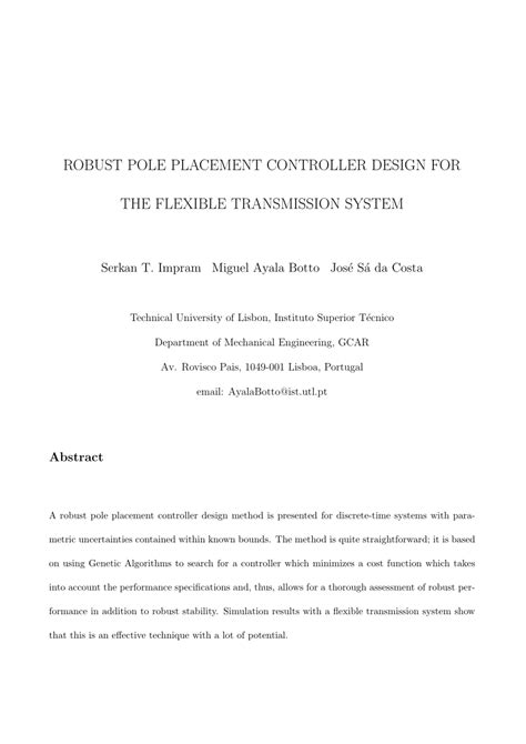 pdf robust pole placement controller design for flexible transmission system
