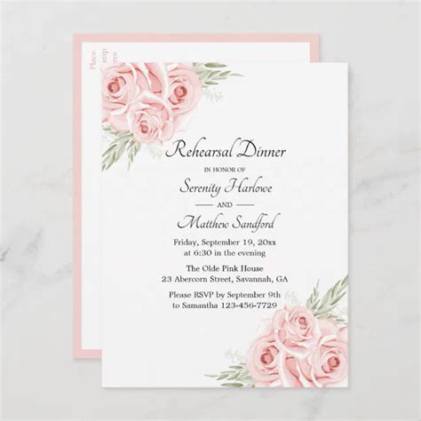 Rose Watercolor Blush Pink Floral Rehearsal Dinner Invitation Postcard