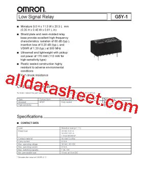 G5Y 1 H Datasheet PDF Omron Electronics LLC