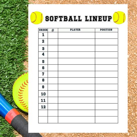 Editable Softball Lineup Card Printable Softball Roster Chart Batting