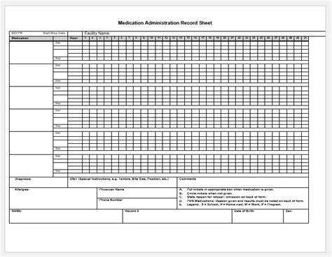 Printable Large Print Medication Administration Record Printable And