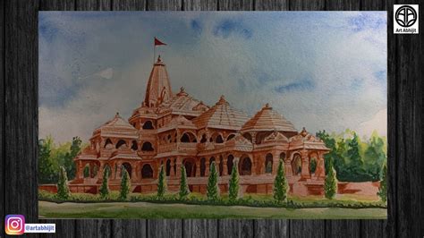 How To Draw Ram Mandir With Watercolor Ayodhya Ram Mandir Painting