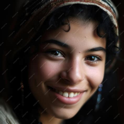 Premium Ai Image Egyptian Arab Woman Portrait With Black Hair Smile And Happy Face