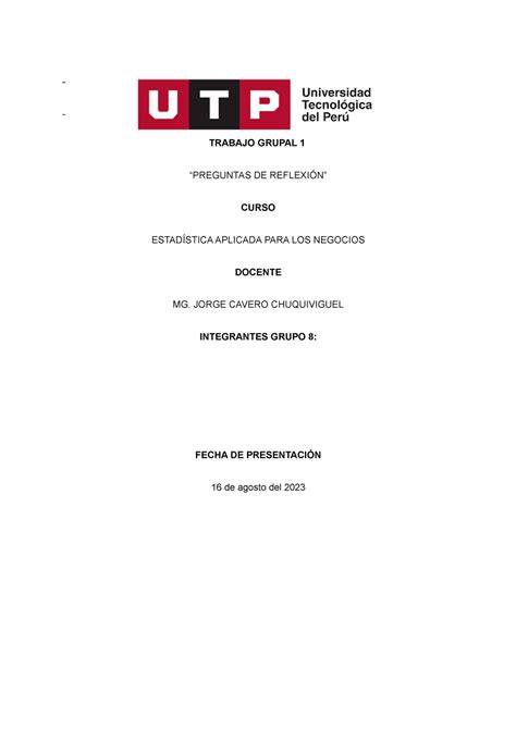 Trabajo 1 Estadistica Aplicada Estadística UAP Studocu