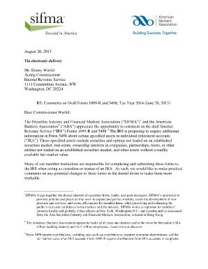 Fillable Online ABA SIFMA Comment Letter Re IRS Draft Forms For IRAs
