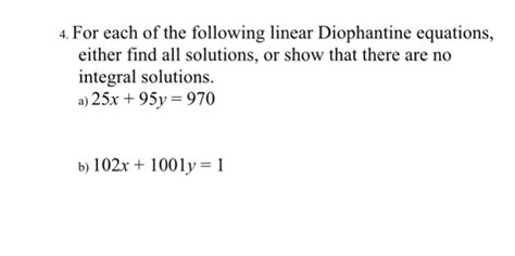 solved 4 for each of the following linear diophantine