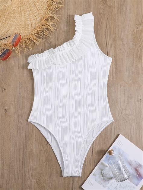Bañador una pieza ribete con fruncido de un hombro Moda de Mujer