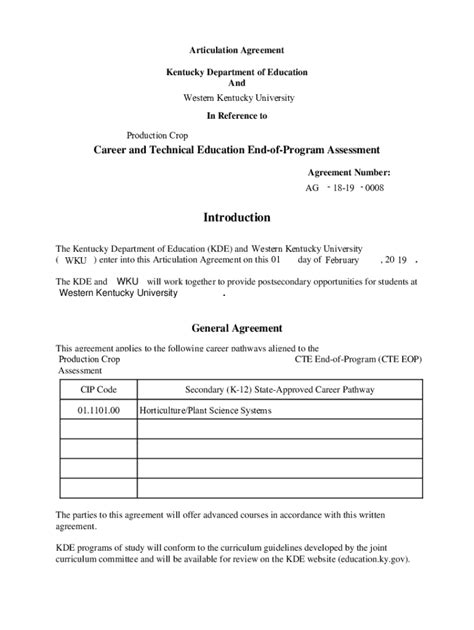 Fillable Online Education Ky Articulation Agreements Fax Email Print