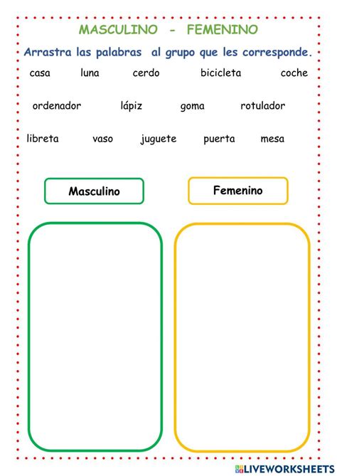 Ejercicios De Masculino Y Femenino Primaria