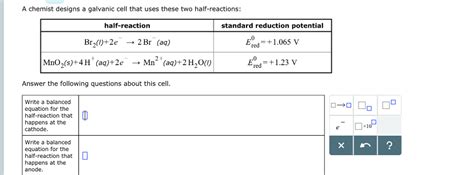 Solved A Chemist Designs A Galvanic Cell That Uses These Two Chegg
