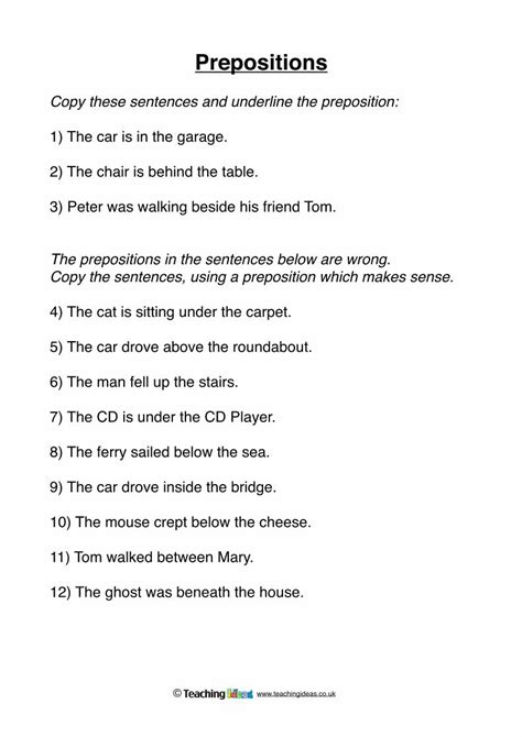 Pdf Prepositions Teachingideas Co Uk Prepositions Copy These