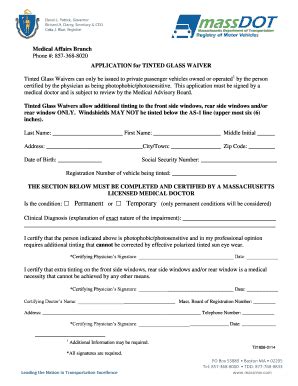 APPLICATION For TINTED GLASS WAIVER Fill And Sign Printable Template