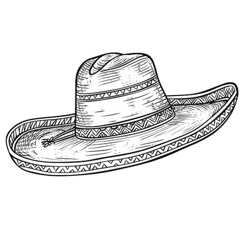 Tatuaje tradicional de línea negra con un sombrero mexicano Foto Premium