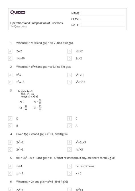 Functions Operations Worksheets On Quizizz Free Printable