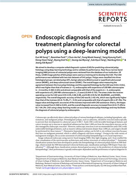 pdf endoscopic diagnosis and treatment planning for colorectal polyps using a deep learning model