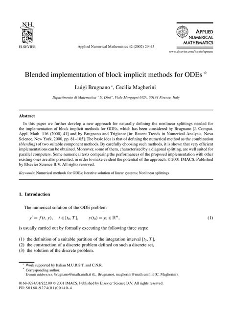 pdf blended implementation of block implicit methods for odes