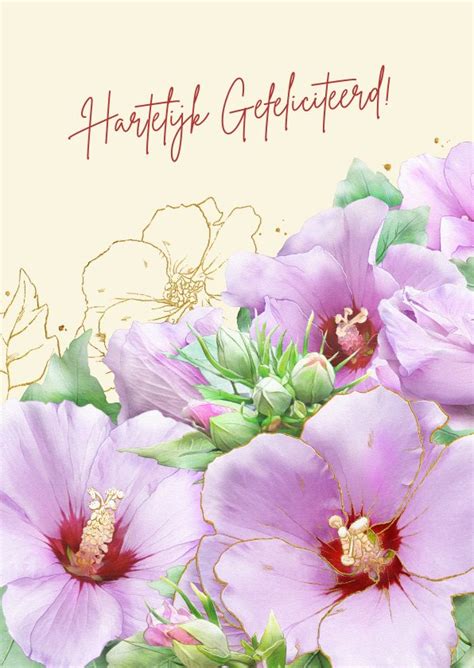 Mooie Verjaardagskaart Met Hibiscus Bloemen Kaartje2go