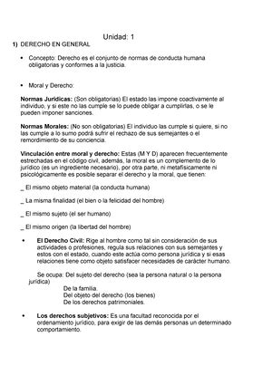 Resumen Civil I RESUMEN CIVIL I CAPÍTULO I PARTE GENERAL NOCIONES